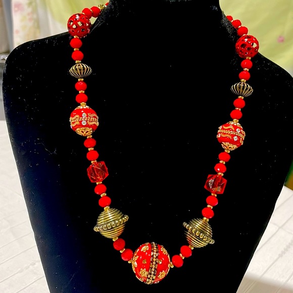 Handmade | Jewelry | Handmade Red And Gold Necklace | Poshmark